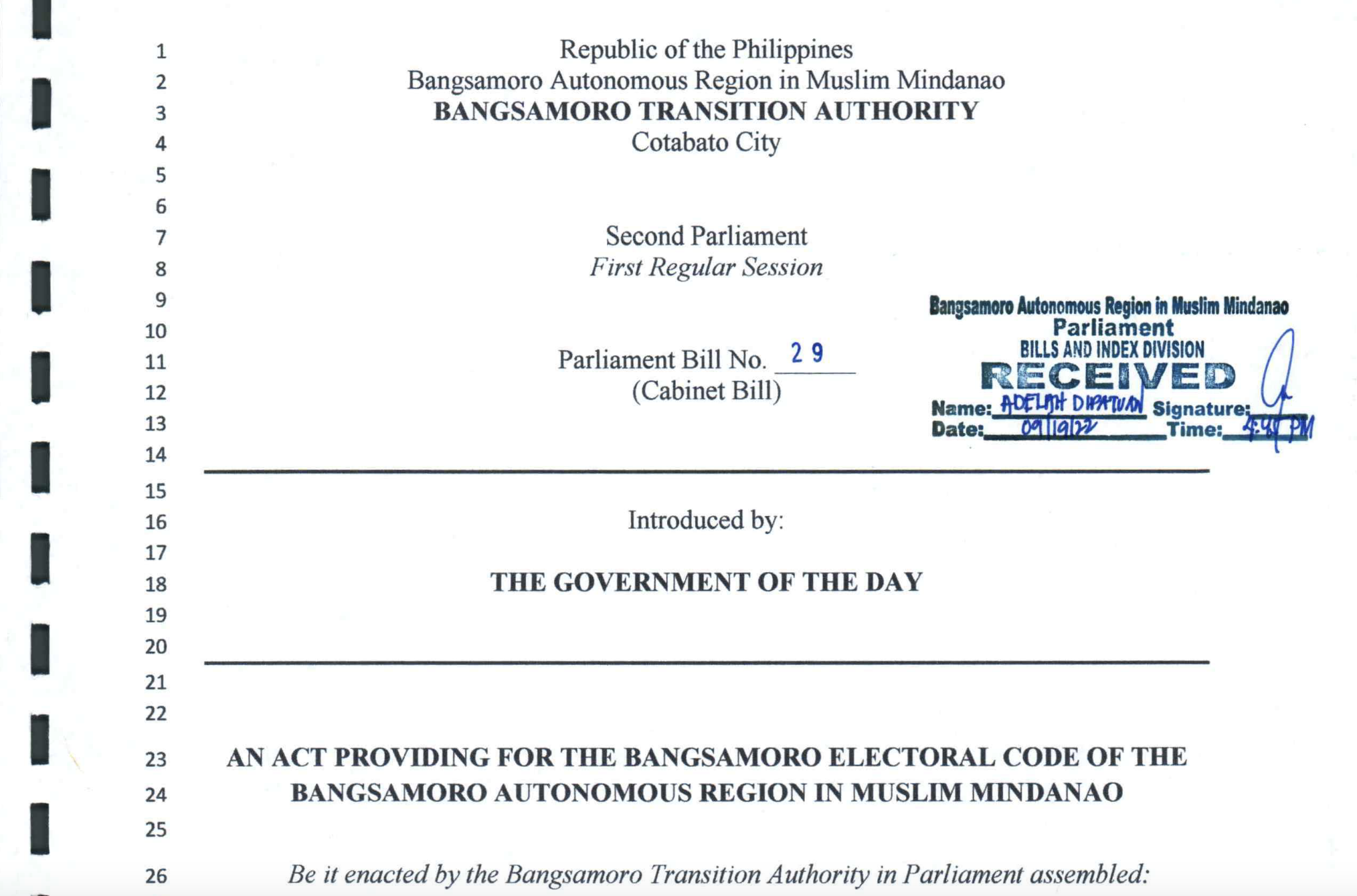 Government of the Day files Electoral Code – RasMitmug.com